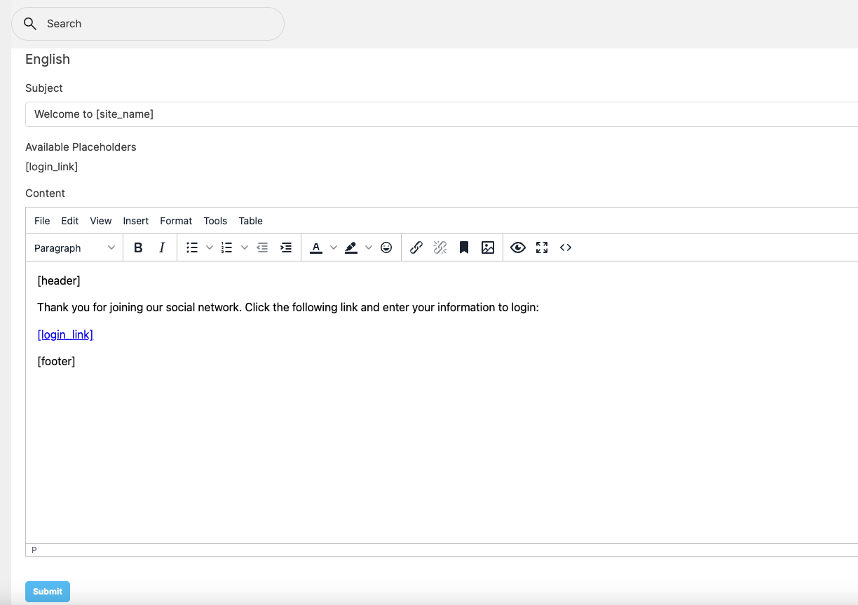 Mail Template settings - ShaunSocial